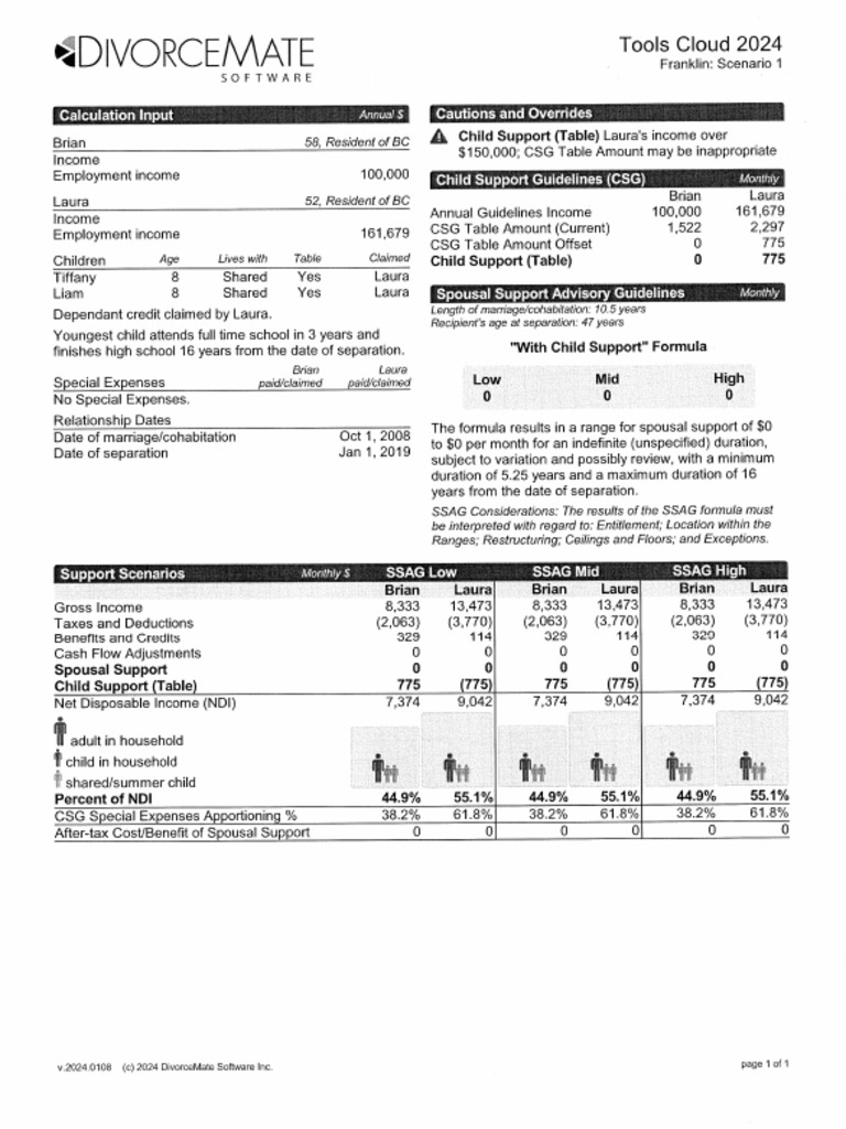 DivorceMate Calculation Scenarios 2 | PDF | Child Support | Tax Deduction