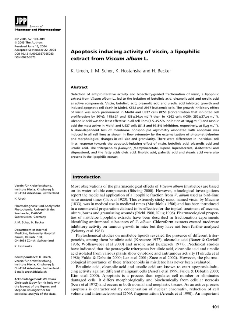 Apoptosis Viscin Viscum Album | PDF | Gas Chromatography | Apoptosis