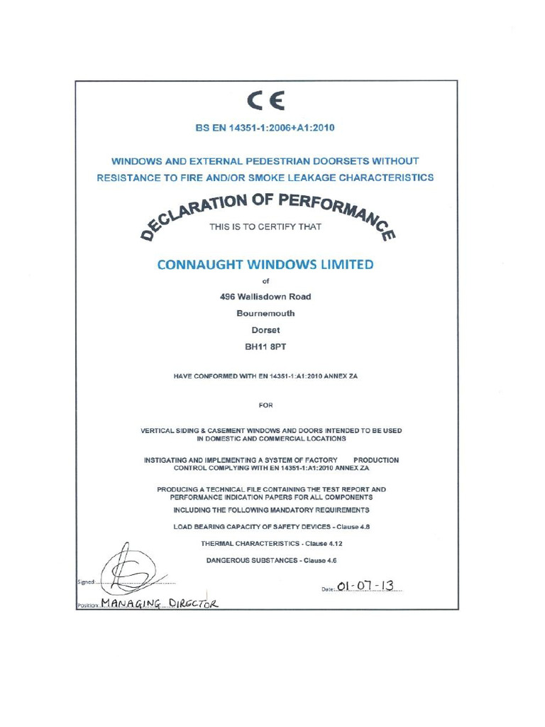 BS EN 14351 Declaration of Performance | PDF