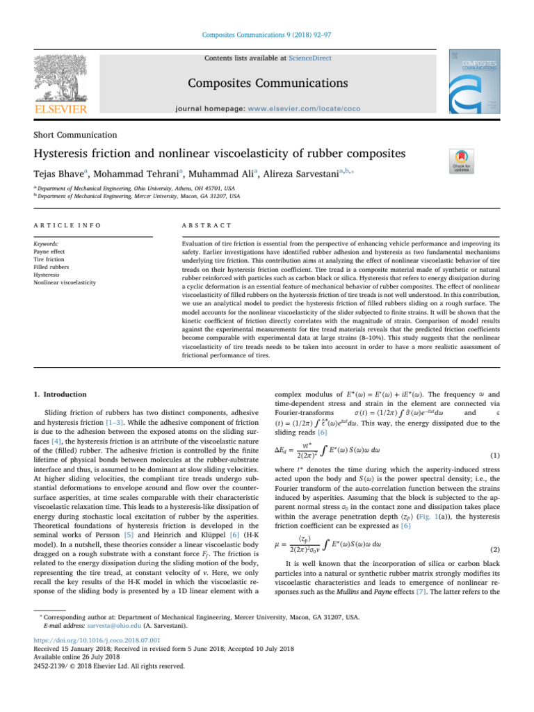 Hysteresis Friction and Nonlinear Viscoelasticity of Rubber Composites ... Hysteresis Friction and Nonlinear Viscoelasticity of Rubber Composites ...