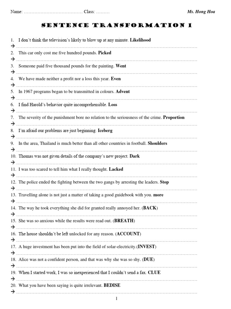 Sentence Transformation 1 | PDF