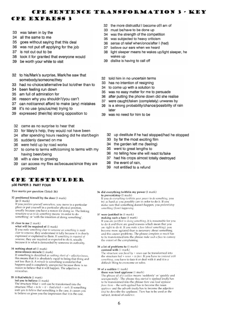 Cpe Sentence Transformation 3 Key | PDF | Language Arts & Discipline