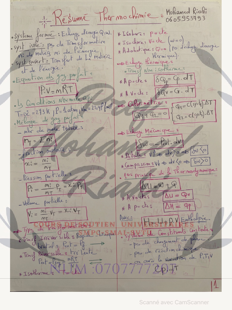 Résumé De Thérmochimie Pr Riahi Pdf
