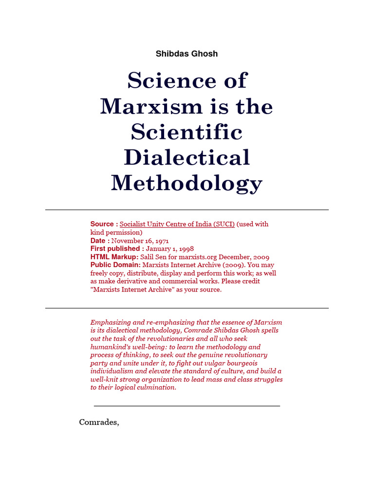 Science of Marxism Is The Scientific Dialectical Methodology - Shibdas ...