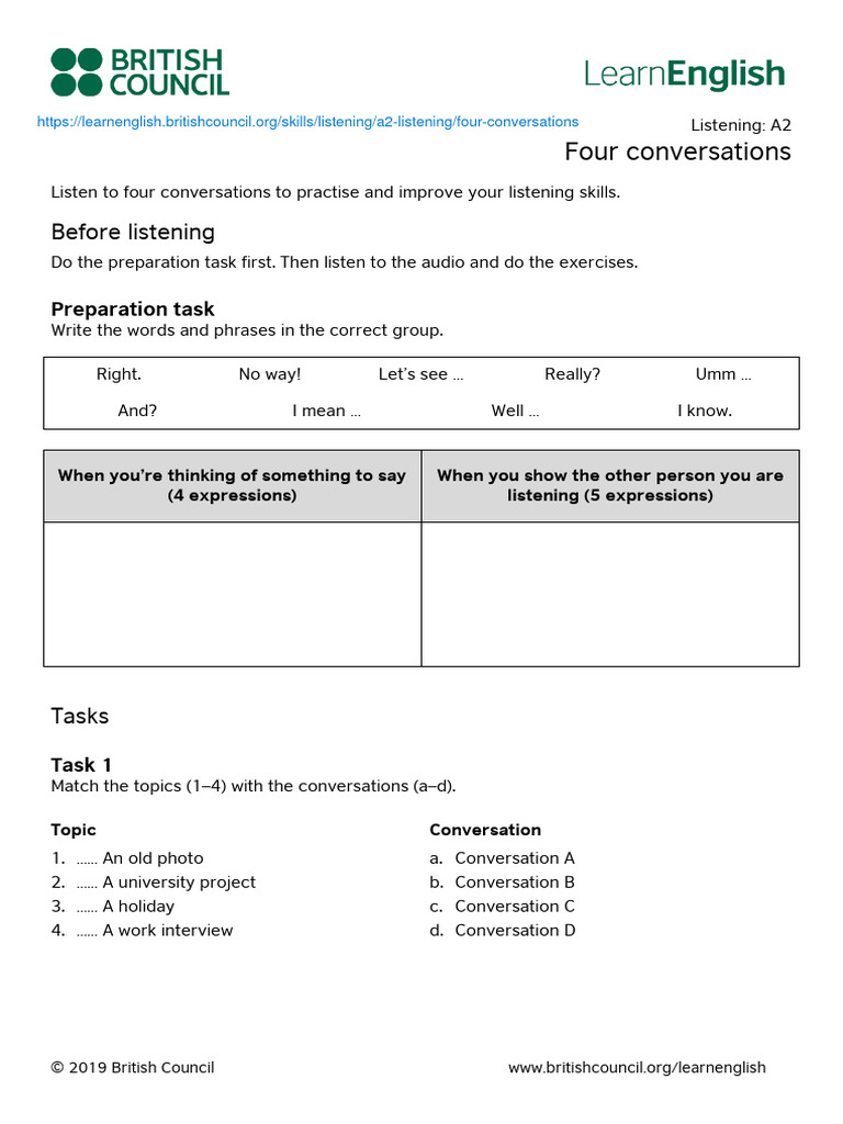 LearnEnglish Listening A2 Four Conversations | PDF | Career & Growth