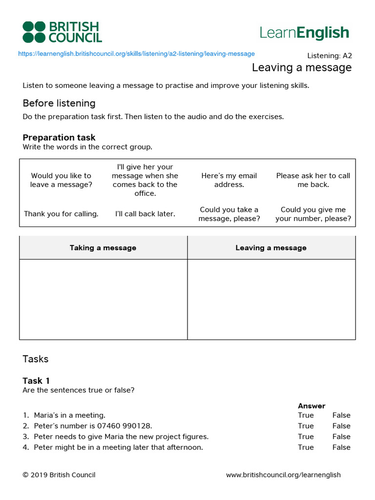 English Listening Practice A2 | PDF