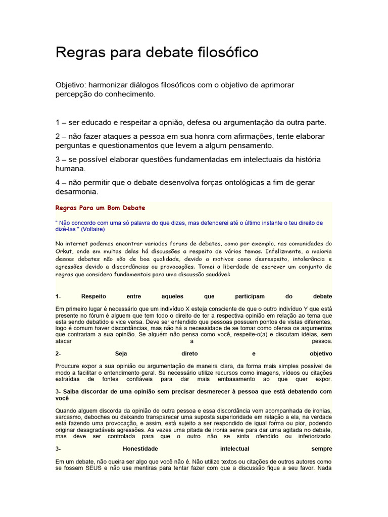 Regras para Debate Filosófico | PDF | Falácia | Liberdade