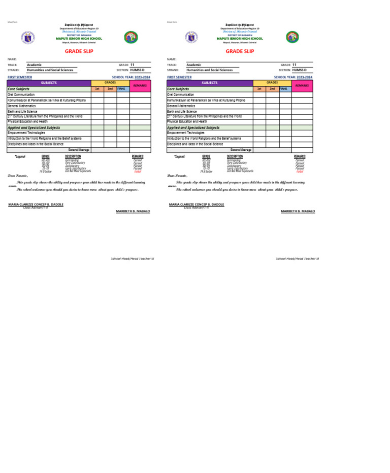 Grade Slip Blank | Download Free PDF | Science | Social Sciences