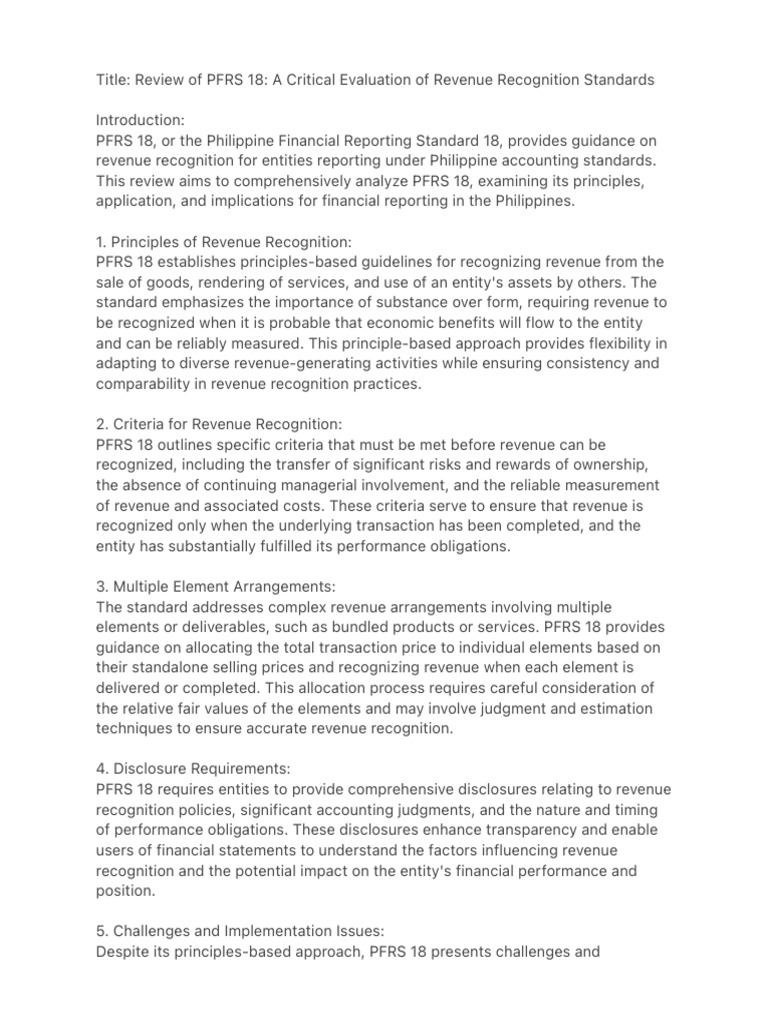 Title: Review of PFRS 18: A Critical Evaluation of Revenue Recognition ...