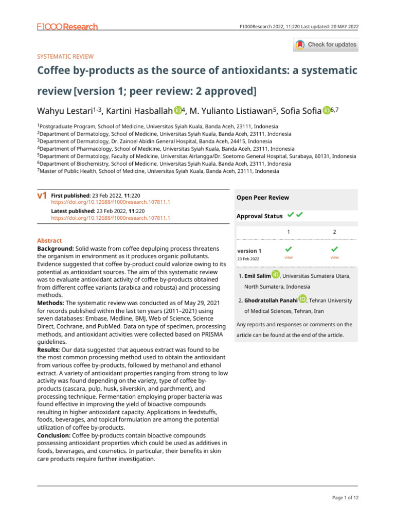 Coffee By-Products As The Source of Antioxidants: A Systematic Review | PDF | Polyphenol | Coffee