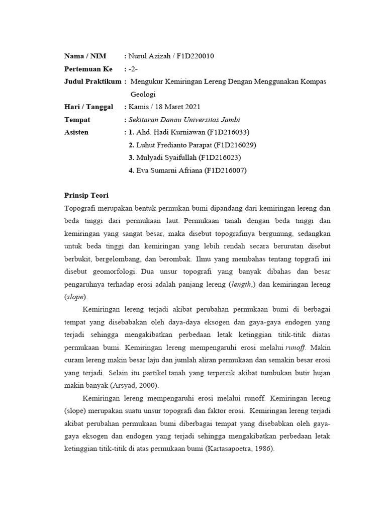 Laporan Kemiringan Lereng Nurul | PDF | Metode & Bahan Ajar