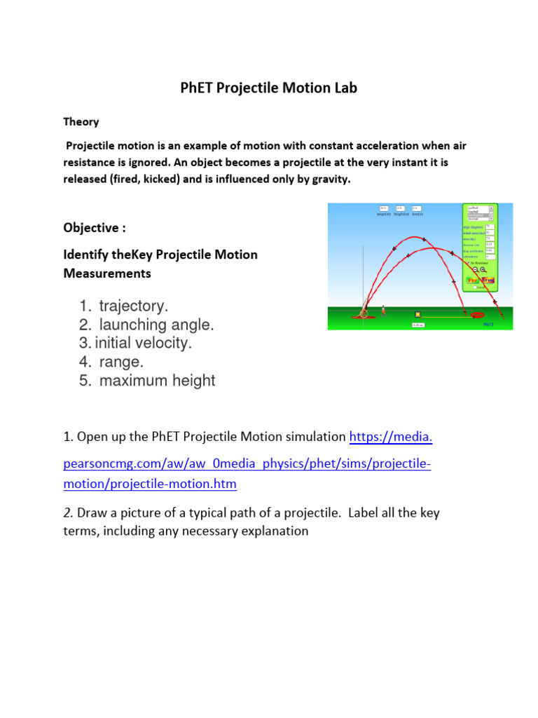 Lab 2 PhET Projectile Motion | PDF