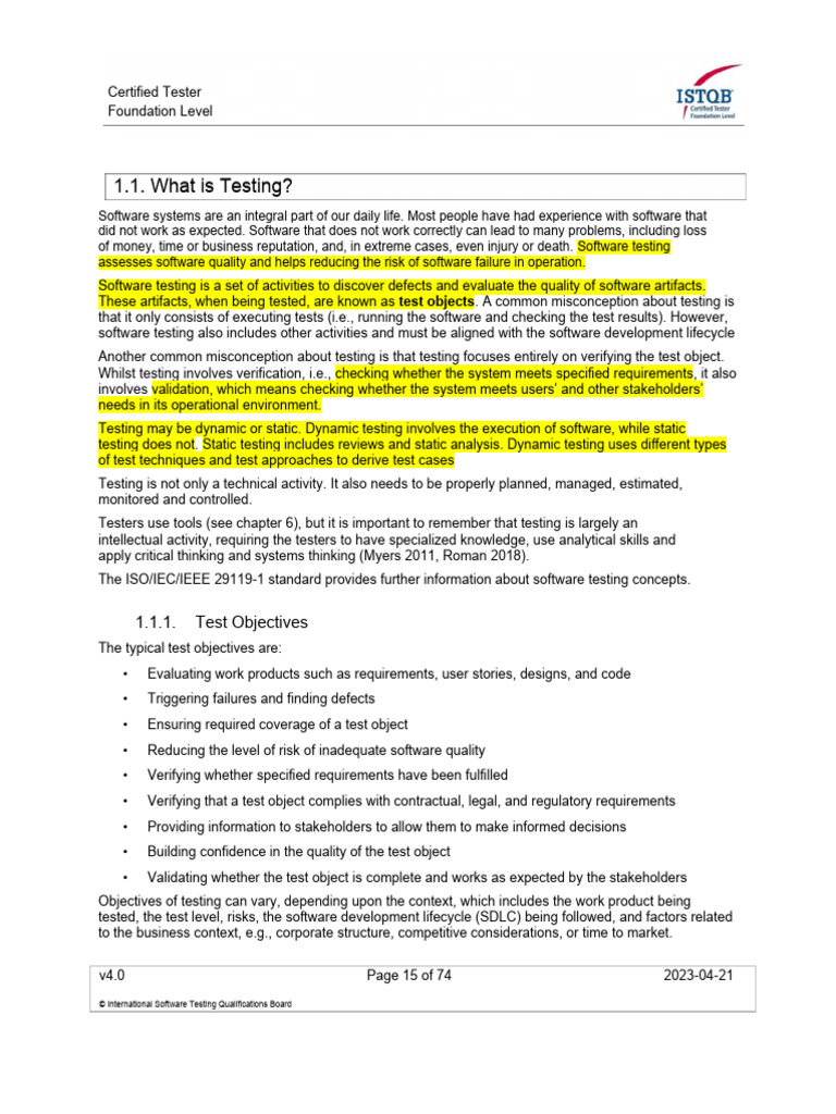ISTQB CTFL Syllabus-V4.0 | PDF | Software Testing | Software ...