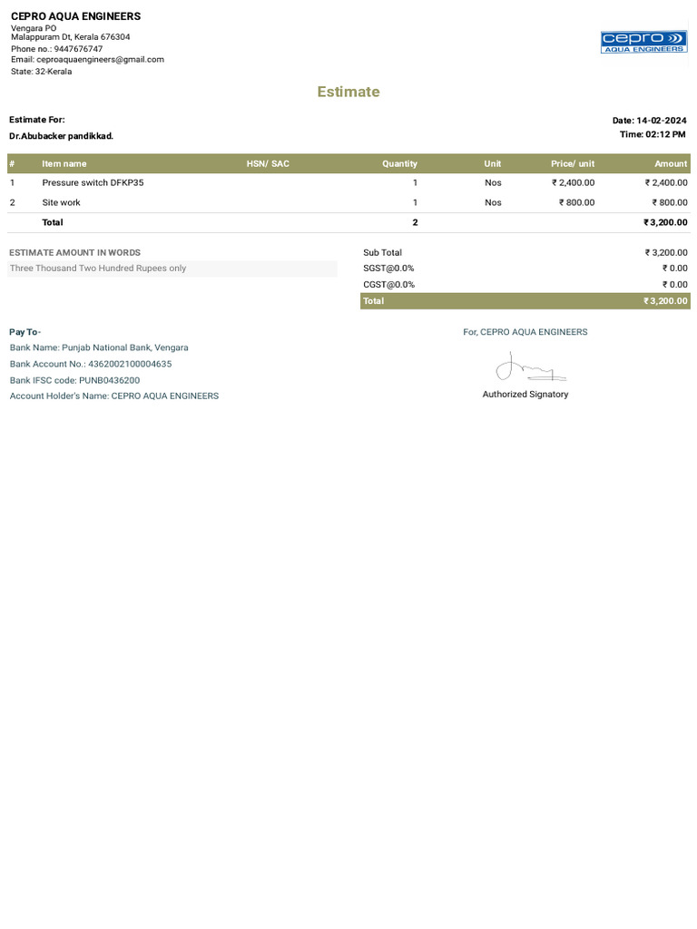 Estimate - 14 02 2024 | PDF