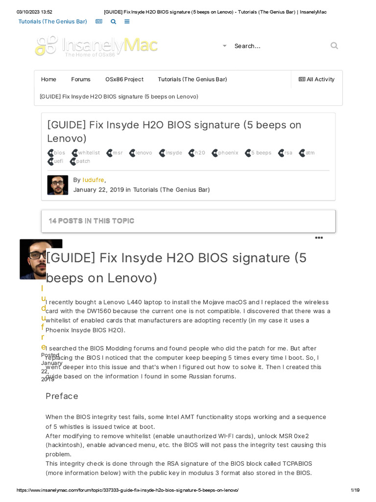 (GUIDE) Fix Insyde H2O BIOS Signature (5 Beeps On Lenovo) - Tutorials ...