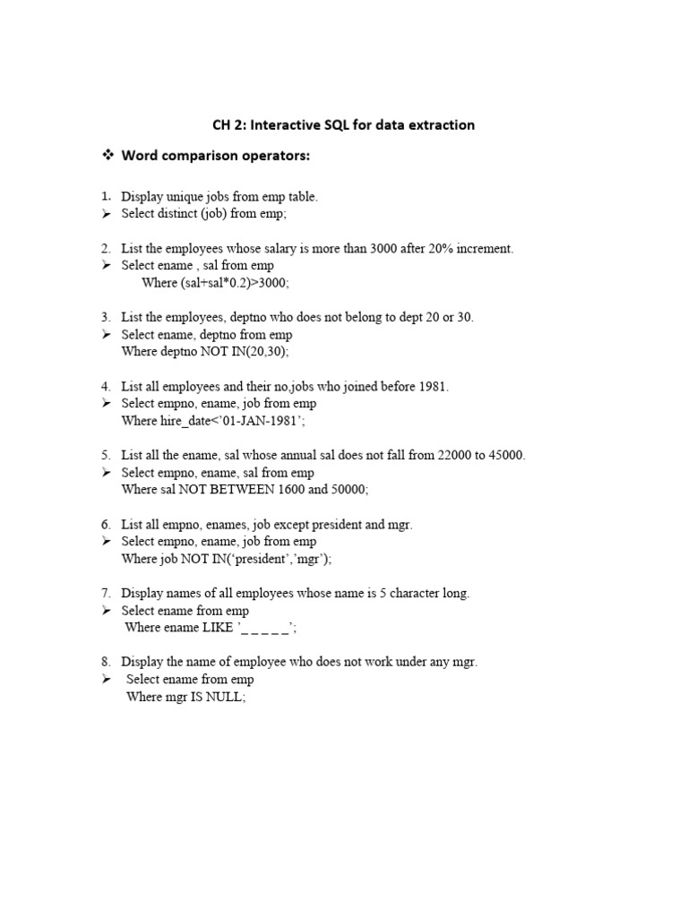 SQL Queries for Data Extraction Techniques | PDF | Data Management ...