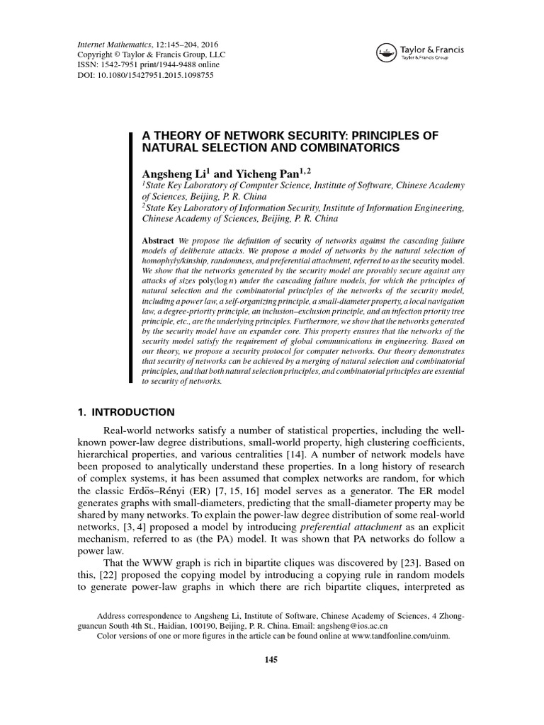 1604 A Theory of Network Security Principles of Natural Selection and ... 1604 A Theory of Network Security Principles of Natural Selection and ...