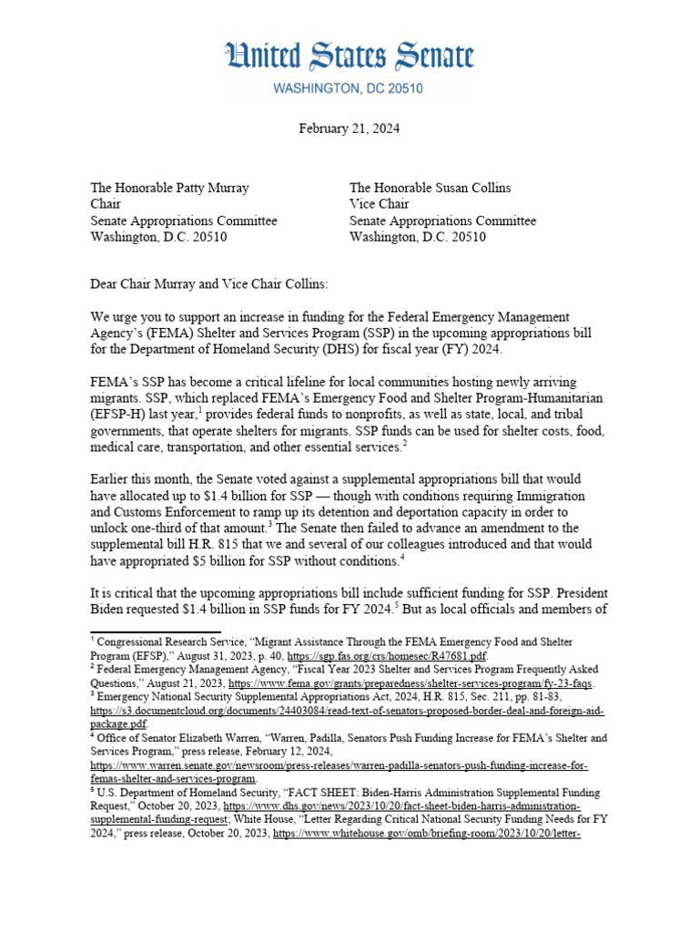 Warren, Markey Letter To Senate | PDF | Federal Emergency Management ...