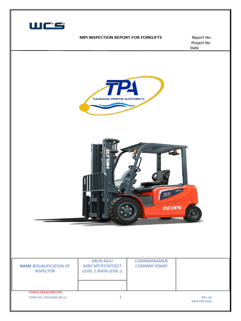 Forklift 1 Final Report | PDF | Forklift | Nondestructive Testing