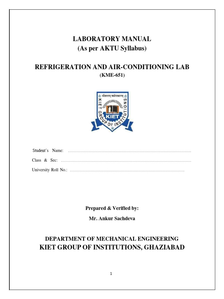 Updated RAC Lab Manual | PDF | Air Conditioning | Heat Exchanger