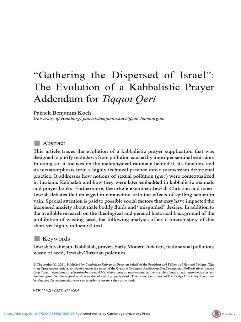 Gathering The Dispersed of Israel The Evolution of A Kabbalistic Prayer ...