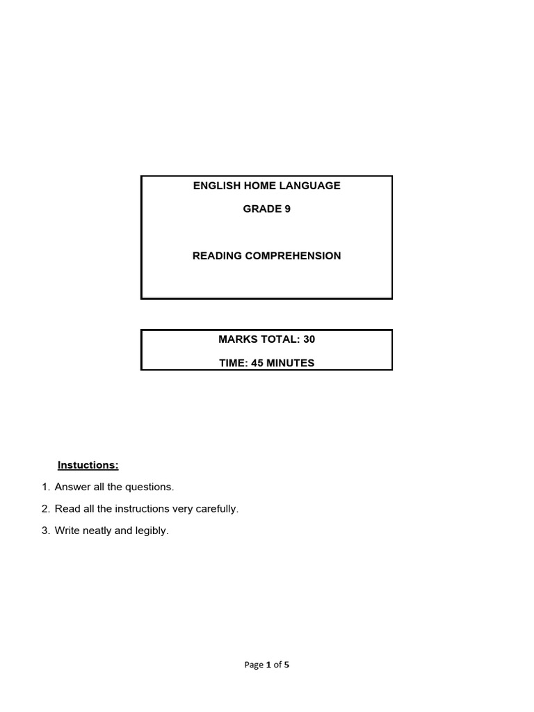 GR 9 ENG HL - Reading Comprehension - Exemplar TASK | PDF | Experience | Human Communication
