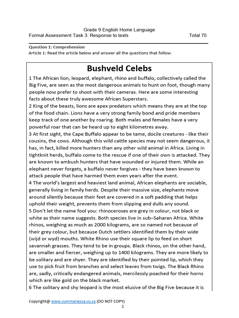 Grade 9 English Home Language Term 1 Assessment 3 and Memo 2022 1wgspj ...