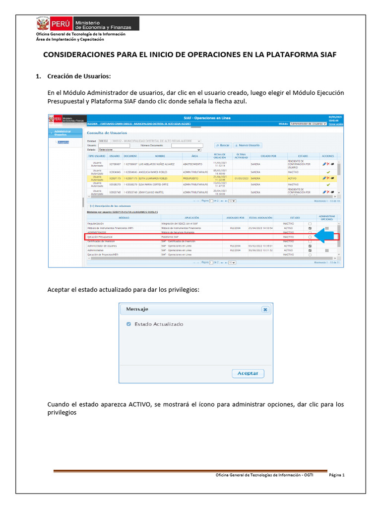 Guia - Consideraciones para El Inicio de Operaciones en La Plataforma SIAF | PDF | Internet ...