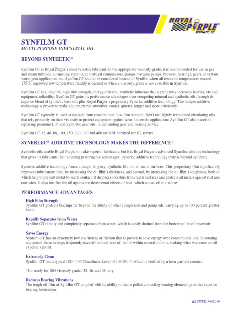 220 Synfilm GT Pds | PDF | Lubricant | Motor Oil