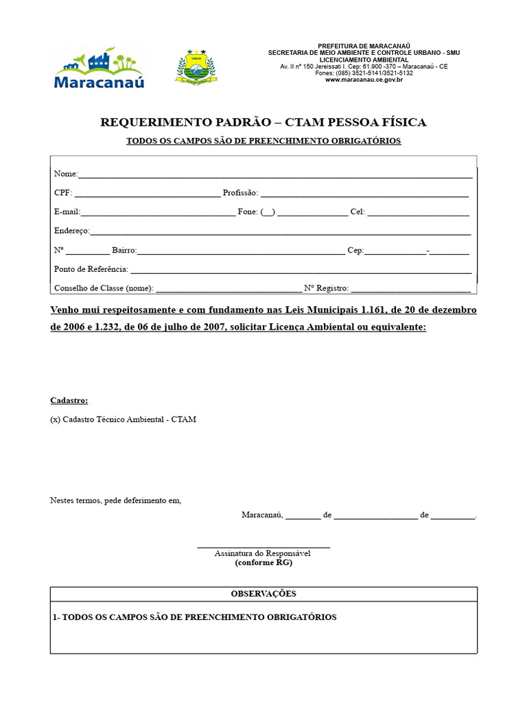 Requerimento Ctam - Pessoa Fisica | PDF