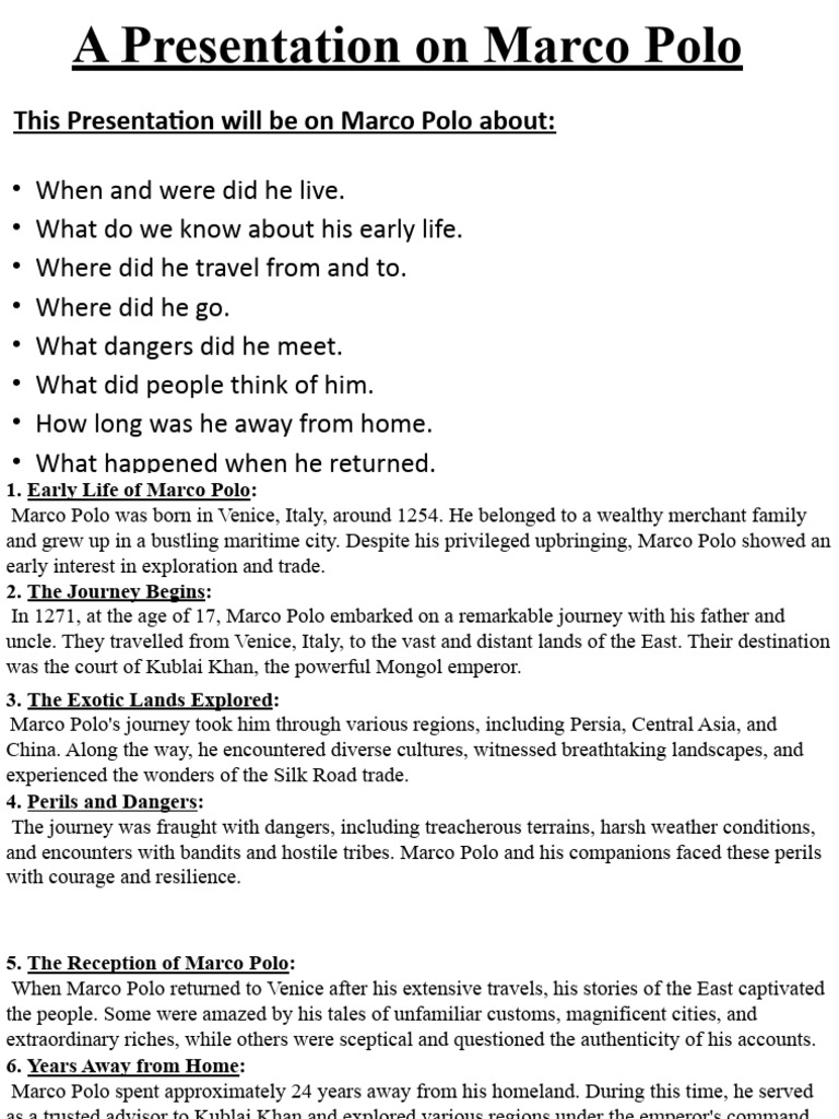 A Presentation On Marco Polo | PDF | Marco Polo