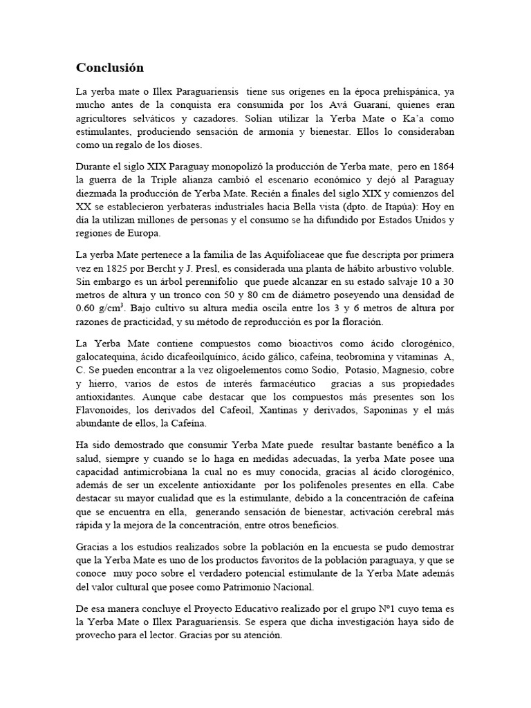 Conclusión y Contraste Proyecto Educativo 2023 | PDF | Cafeína | Química
