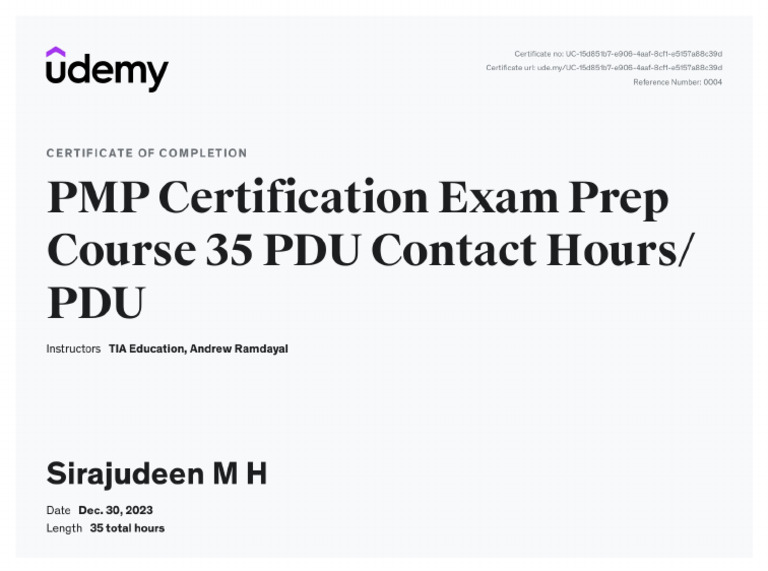 PMP 35 Hours Course Completion | PDF