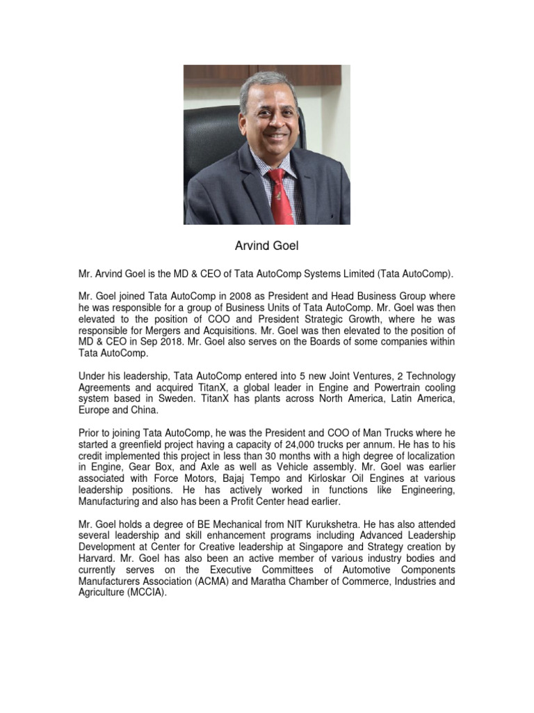 MR Arvind Goel Profile | PDF
