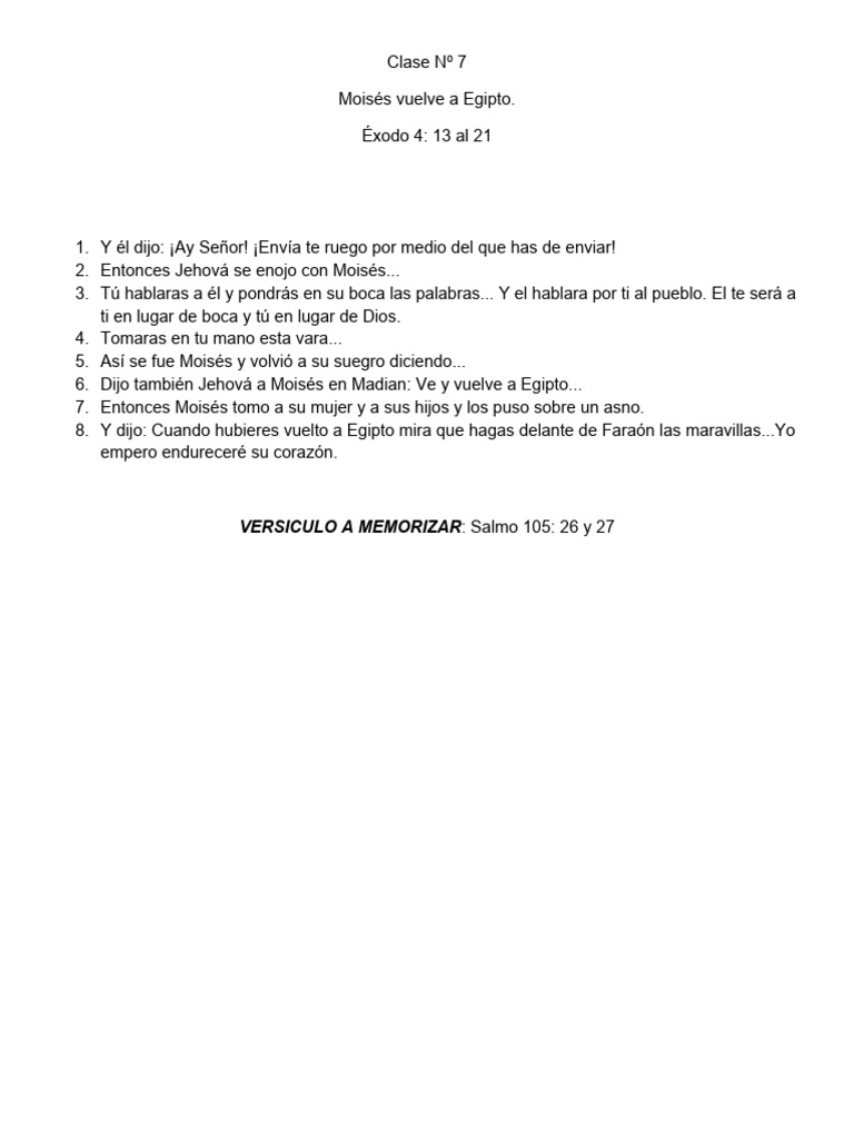 Moisés Regresa a Egipto: Éxodo 4:13-21 | PDF