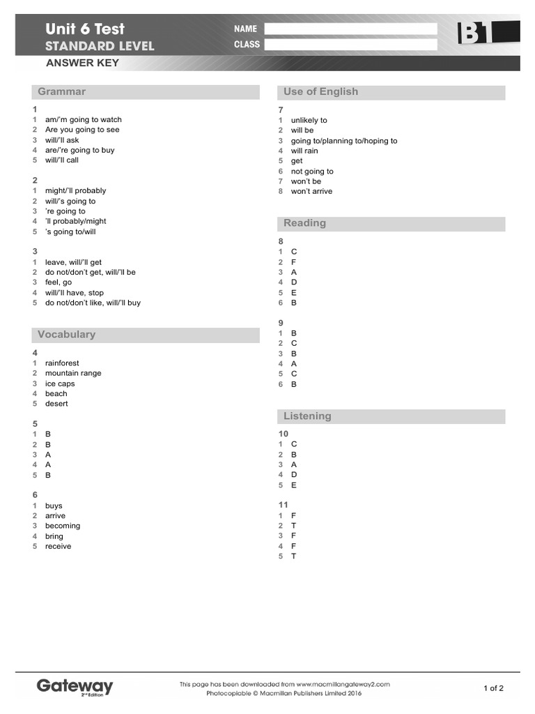 Unit 6 Test Answer Key B1 | PDF | Languages | Foreign Language Studies