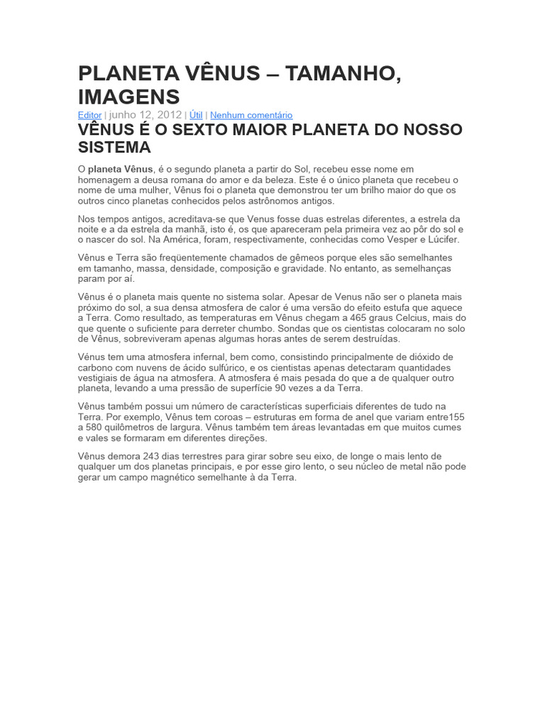 Características do Planeta Vênus | PDF