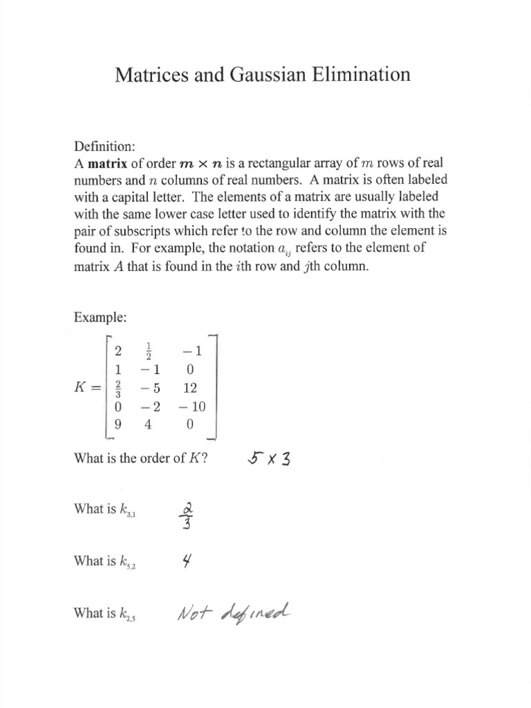 10.2 Gaussian Elimination Matricies | PDF
