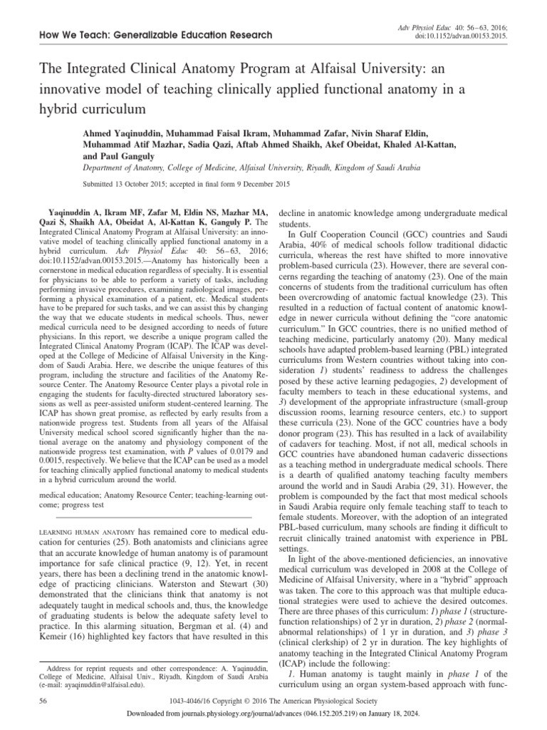 Yaqinuddin Et Al 2016 The Integrated Clinical Anatomy Program at Alfaisal University An ...