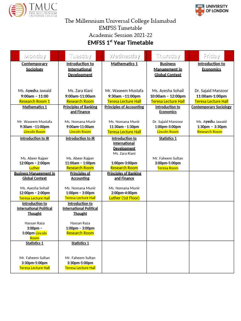 1st Year Timetable 9th September 2021 | PDF | Economies | Science