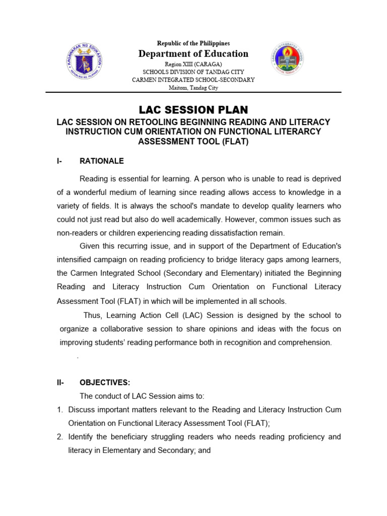 Lac Session Plan | PDF | Literacy | Applied Linguistics
