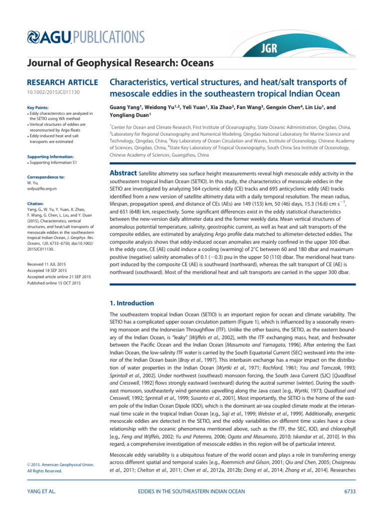 JGR Oceans - 2015 - Yang - Characteristics Vertical Structures and Heat ...