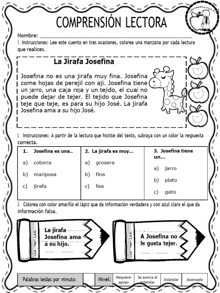 Lectura Comprensiva: La Jirafa Josefina | PDF | Color