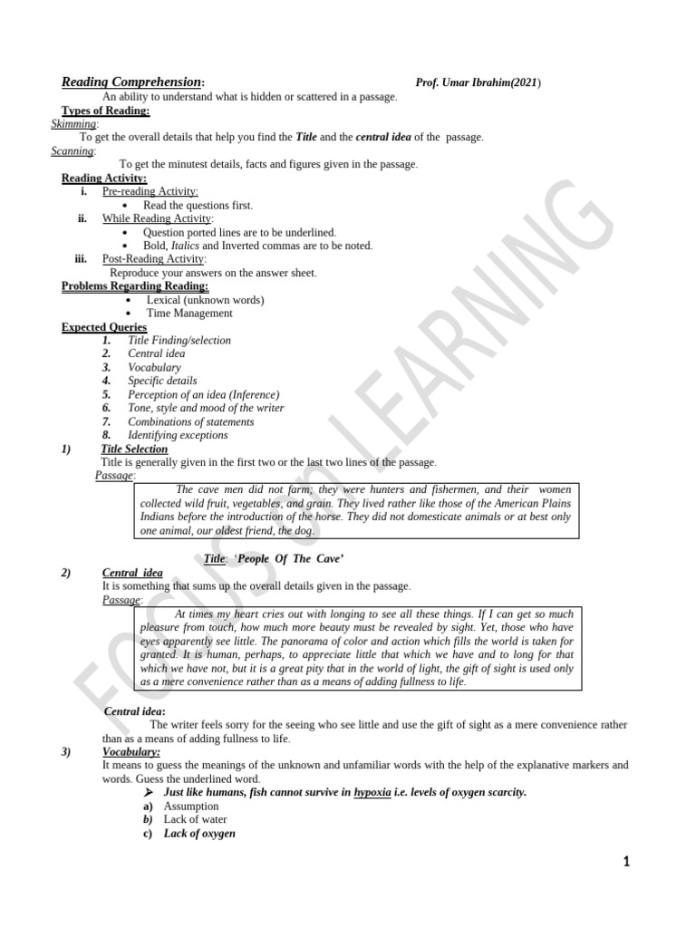 Lecture 2 Reading Comprehension | PDF | Reading Comprehension | Cognitive Science