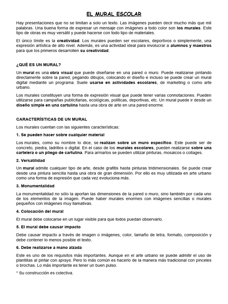 El Mural Escolar | Descargar gratis PDF | Pinturas | Las artes