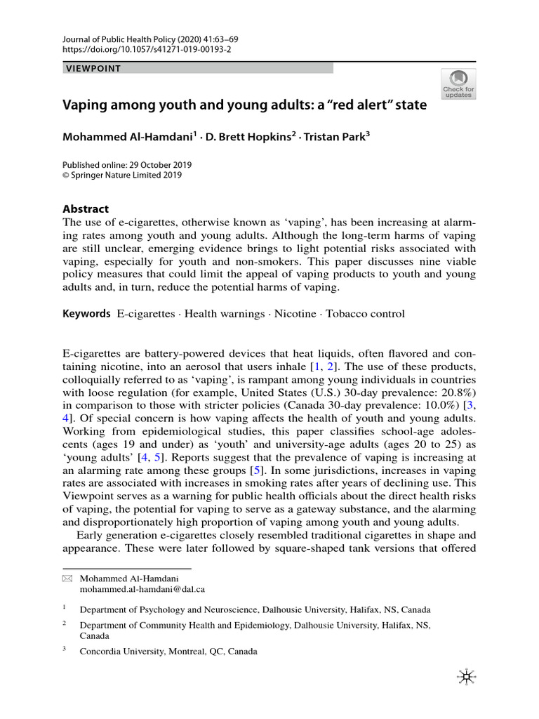Vaping Among Youth and Young A | PDF | Electronic Cigarette | Tobacco ...