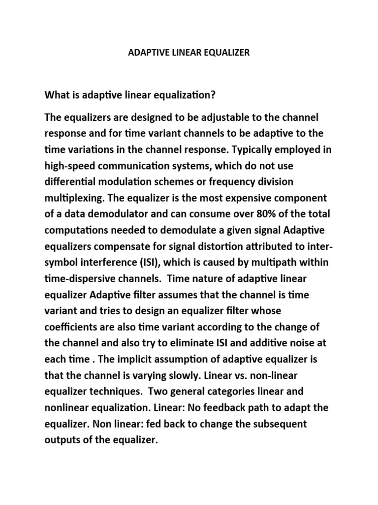 Adaptive Linear Equalizer | PDF