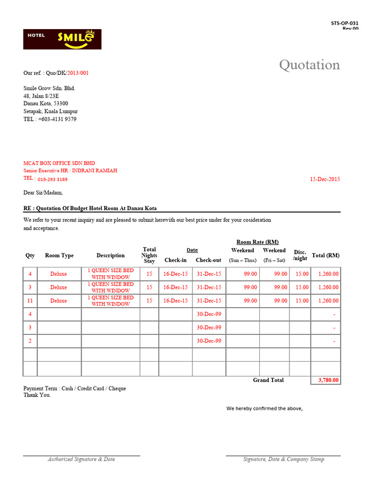 Budget Hotel Quotation for Danau Kota | PDF | Banking Technology | Trade