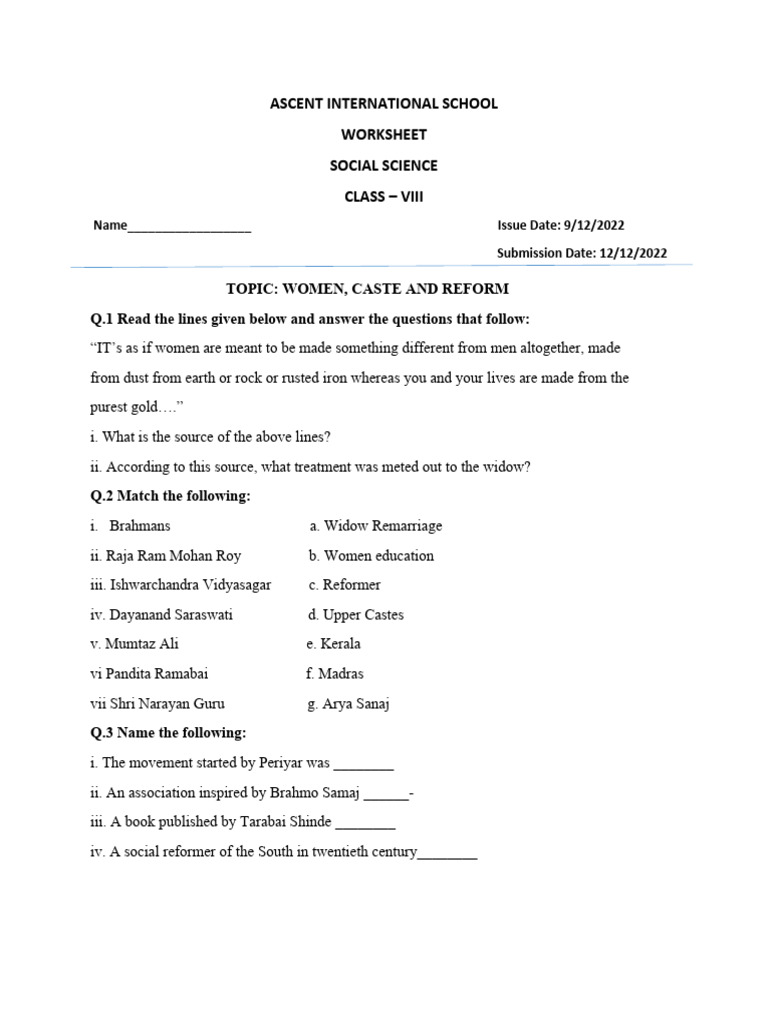Worksheet - Iv Class - Viii | PDF