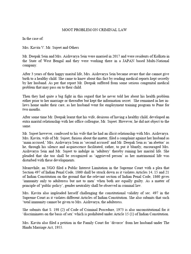 Adultery Case Moot Problem | PDF | Government | Human Rights